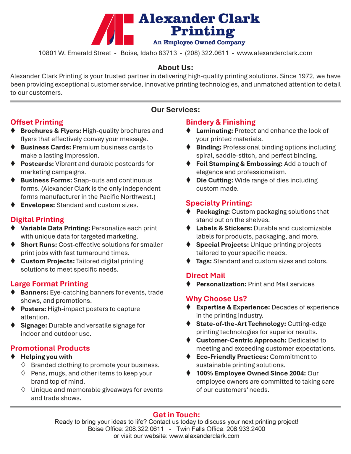 Alexander Clark Printing Line Card - Alexander Clark Printing